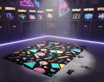 Retro Arcade Carpet, Colorful Trippy Area Rug, 80s 90s Accent Floor Mat ...
