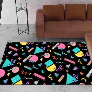 Retro Arcade Carpet, Colorful Trippy Area Rug, 80s 90s Accent Floor Mat ...