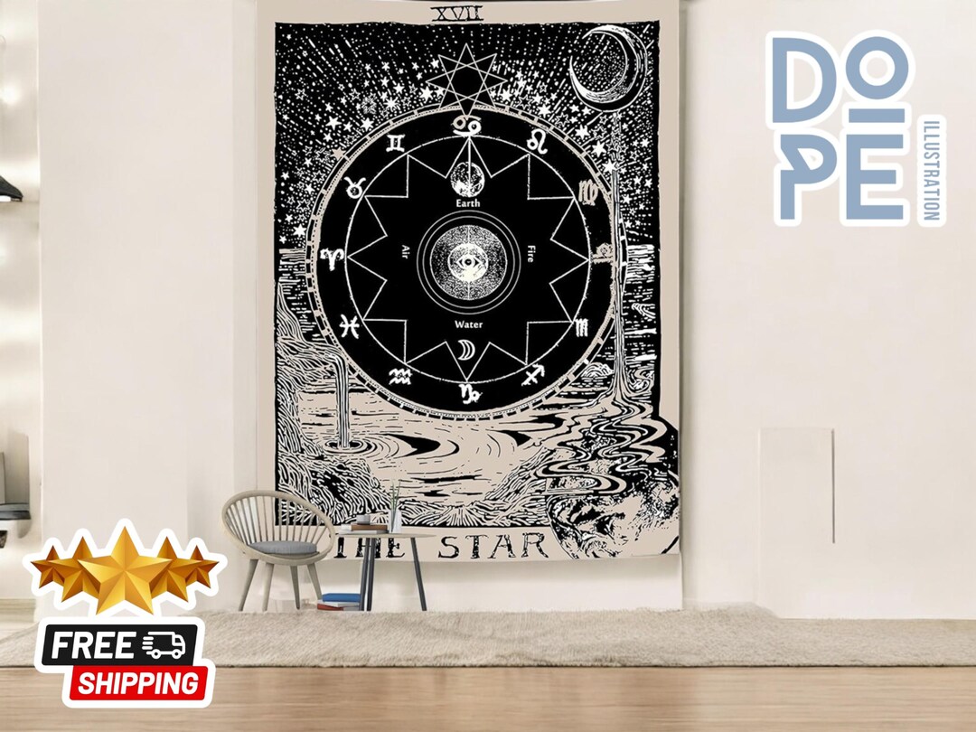 Tarot Card-inspired Wall Art | Star & Moon Printed Fabric | Vintage ...