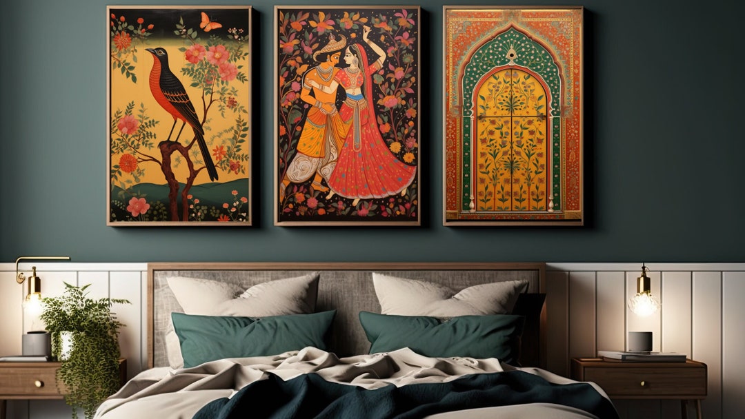 Set of 3 Indian Folk Art Pichwai Painting Indian Bird Art - Etsy