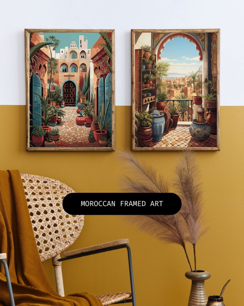 Moroccan Art Set of 2 Gallery Art Set Colorful Moroccan City Print ...