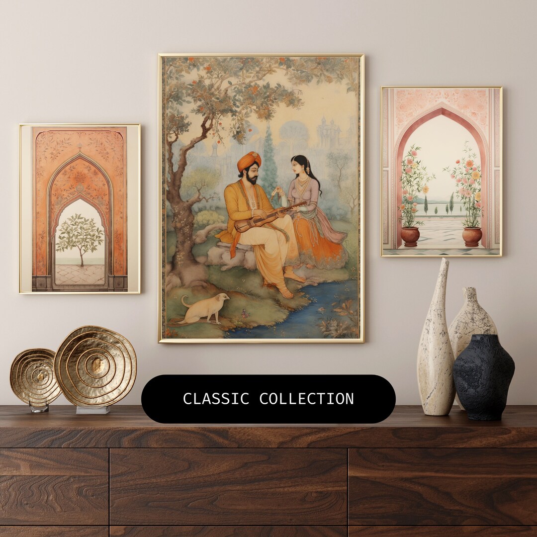 Set of 3 Indian Folk Art Mughal Print Arch Gallery Wall - Etsy