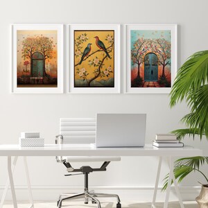 Set of 3 Indian Art Bird Print Gallery Wall Pichwai Painting Colorful ...