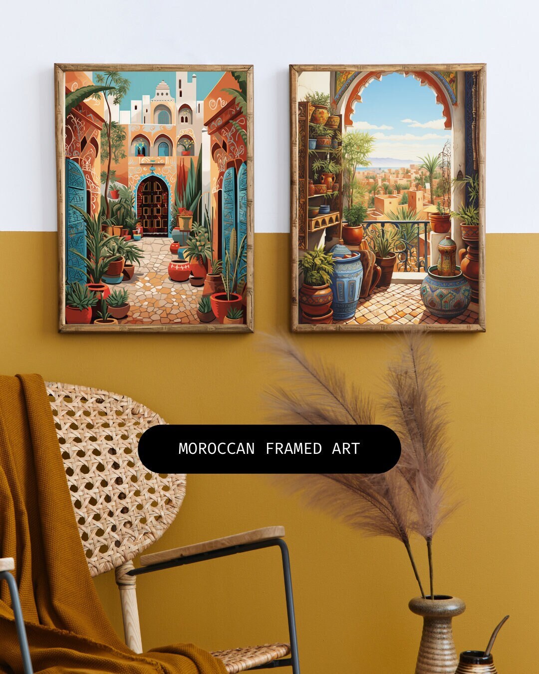 Moroccan Art Set of 2 Gallery Art Set Colorful Moroccan City Print ...