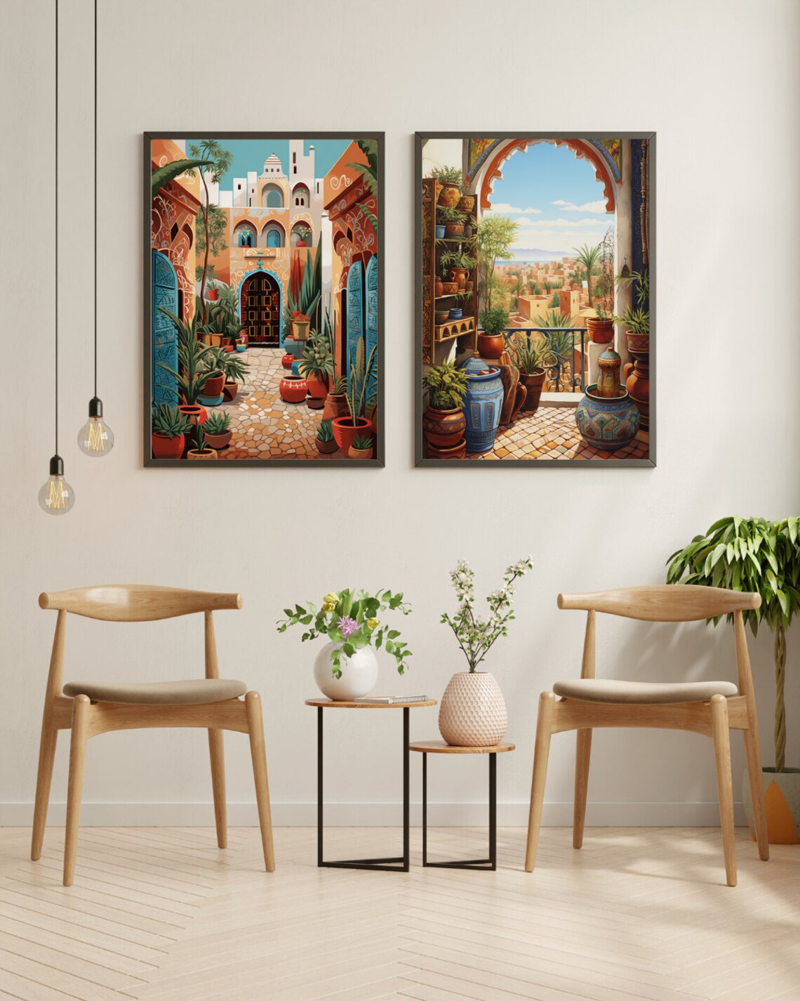 Moroccan Art Set of 2 Gallery Art Set Colorful Moroccan City Print ...