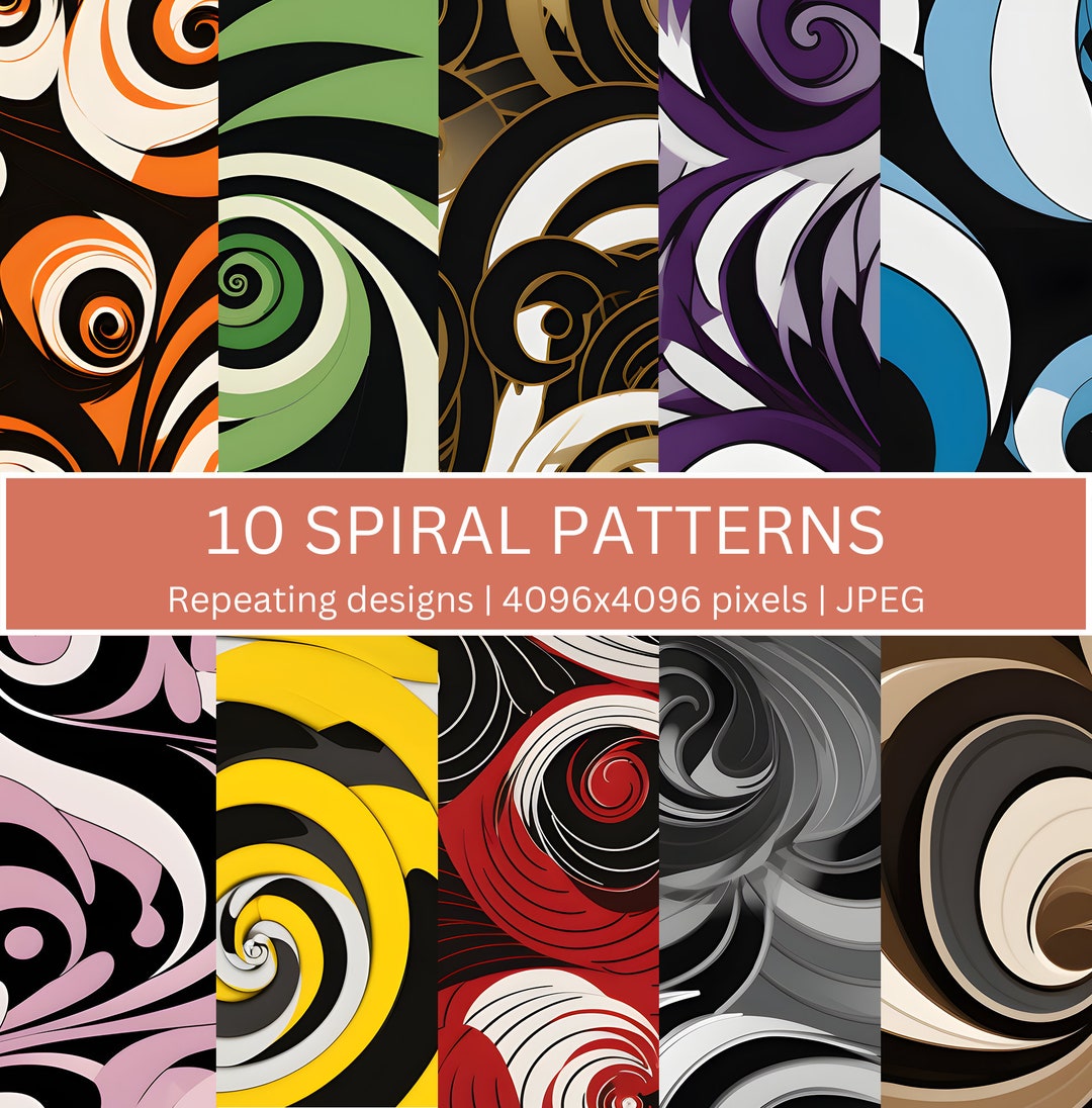 10 Spiral Patterns, Digital Paper, Repeating Pattern, 3 Colour Design ...