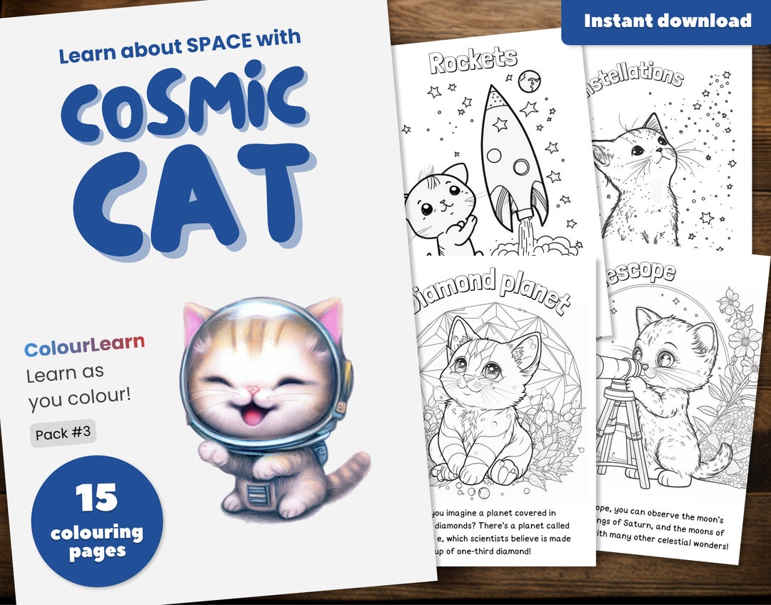 Cosmic Cat Space Colouring Pages, 15-page Fun & Unique, Printable PDF ...