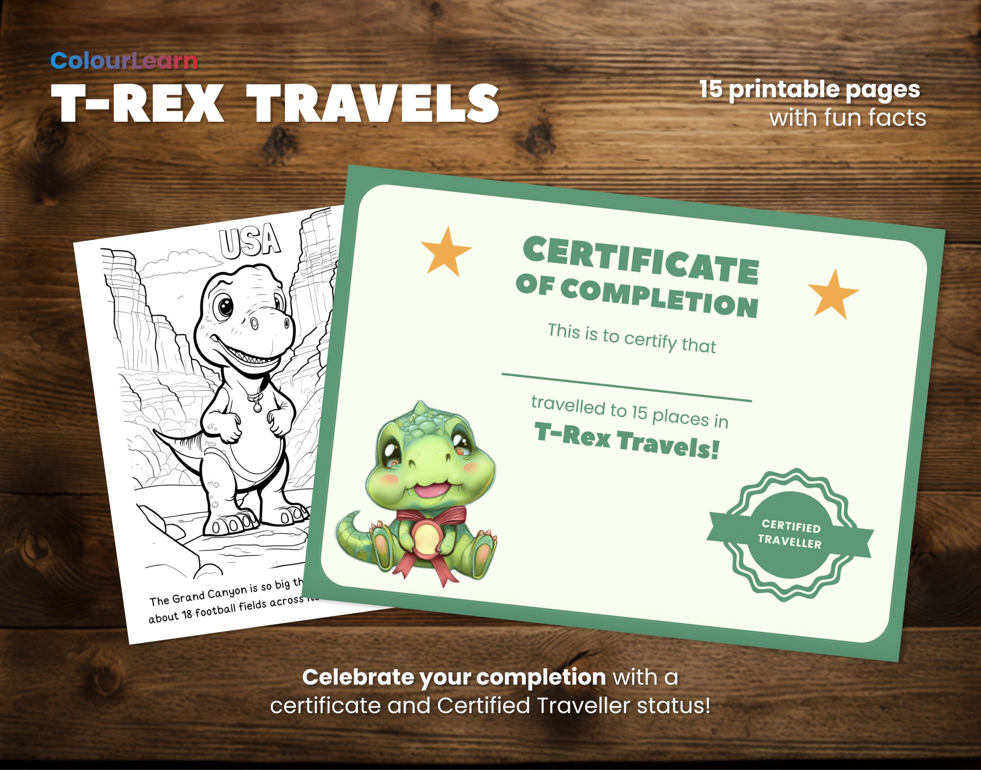 T-rex Travels Dinosaur Colouring Pages 15-page Fun & Unique - Printable ...
