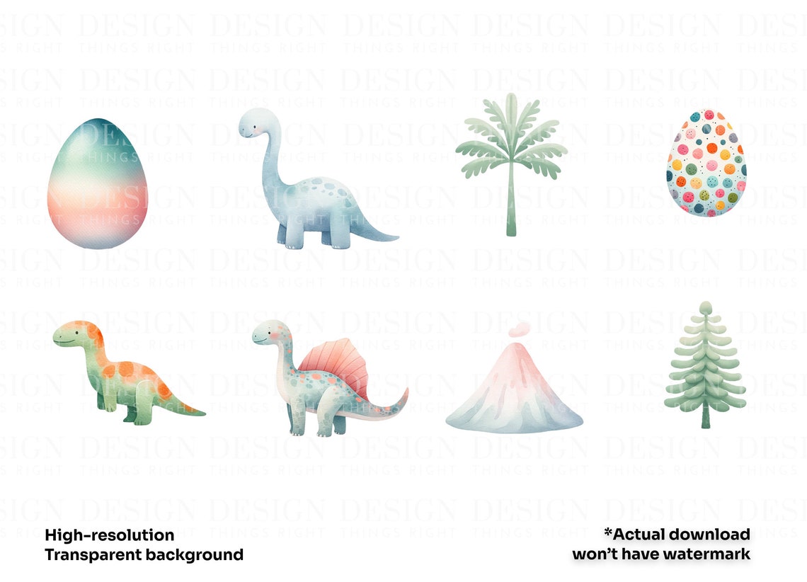 Pastel Dinosaurs Watercolour Clipart Set - T-rex, Triceratops ...