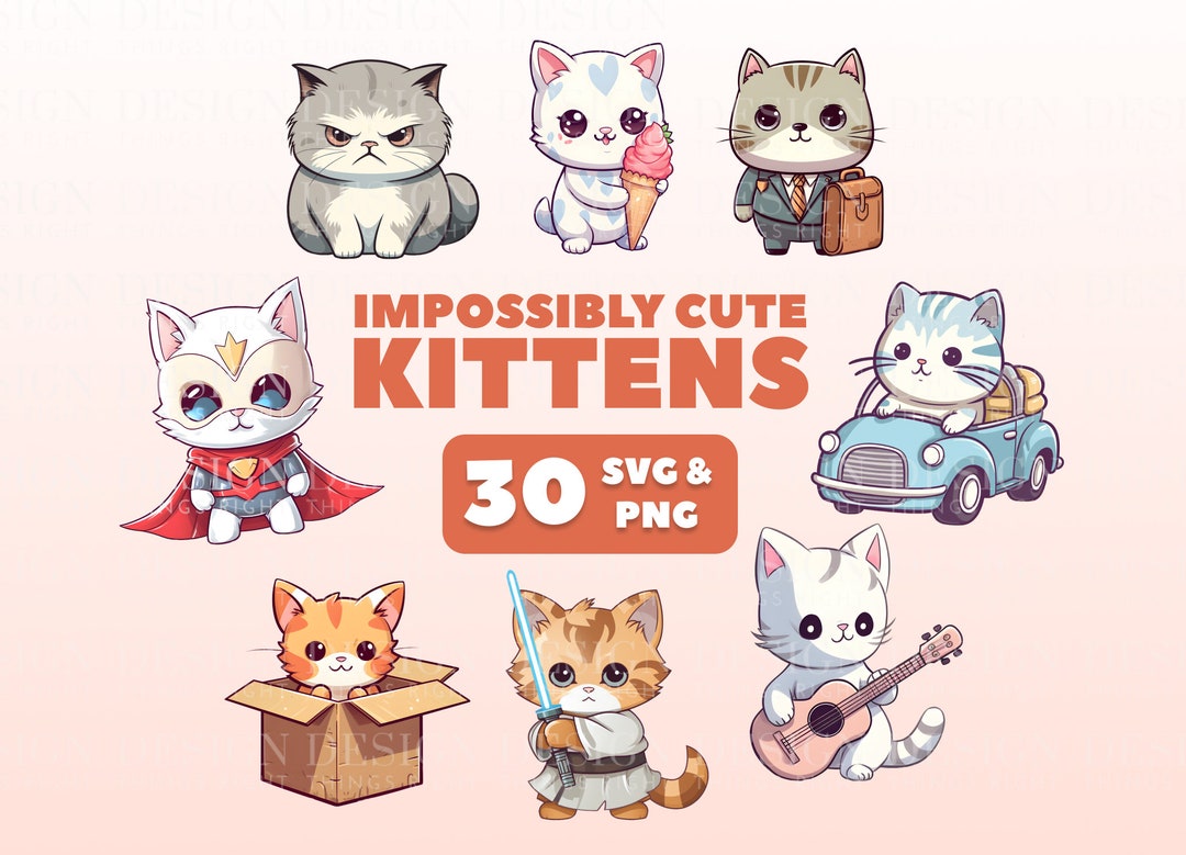Cute Kitten Clipart Stickers Kawaii Digital Stickers Scrapbooking ...