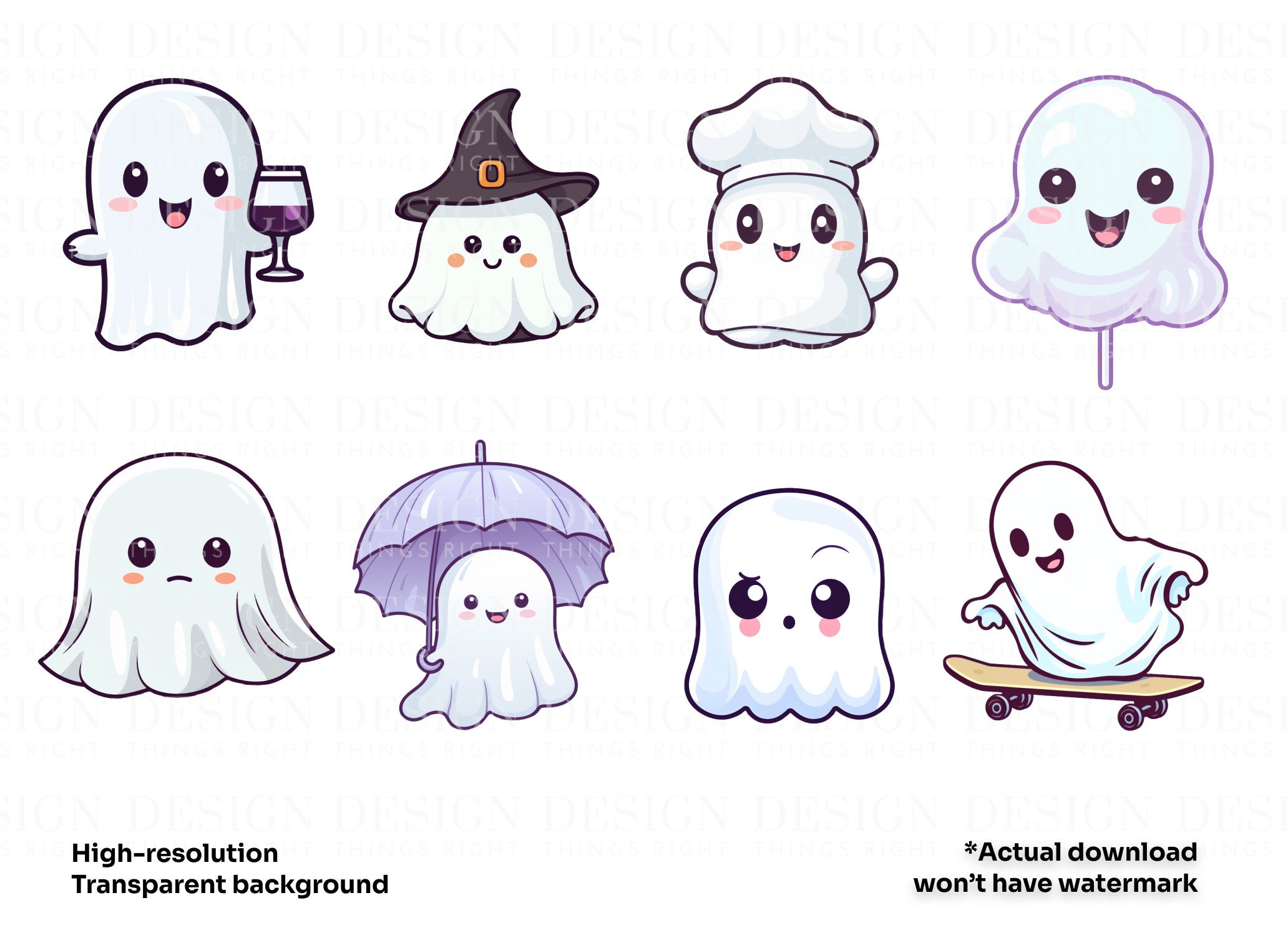 Cute Halloween Ghost Clipart Bundle | PNG SVG | Kawaii Digital Stickers ...
