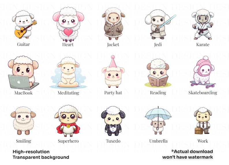 Cute Sheep Clipart Stickers | Kawaii Digital Stickers | Scrapbooking ...