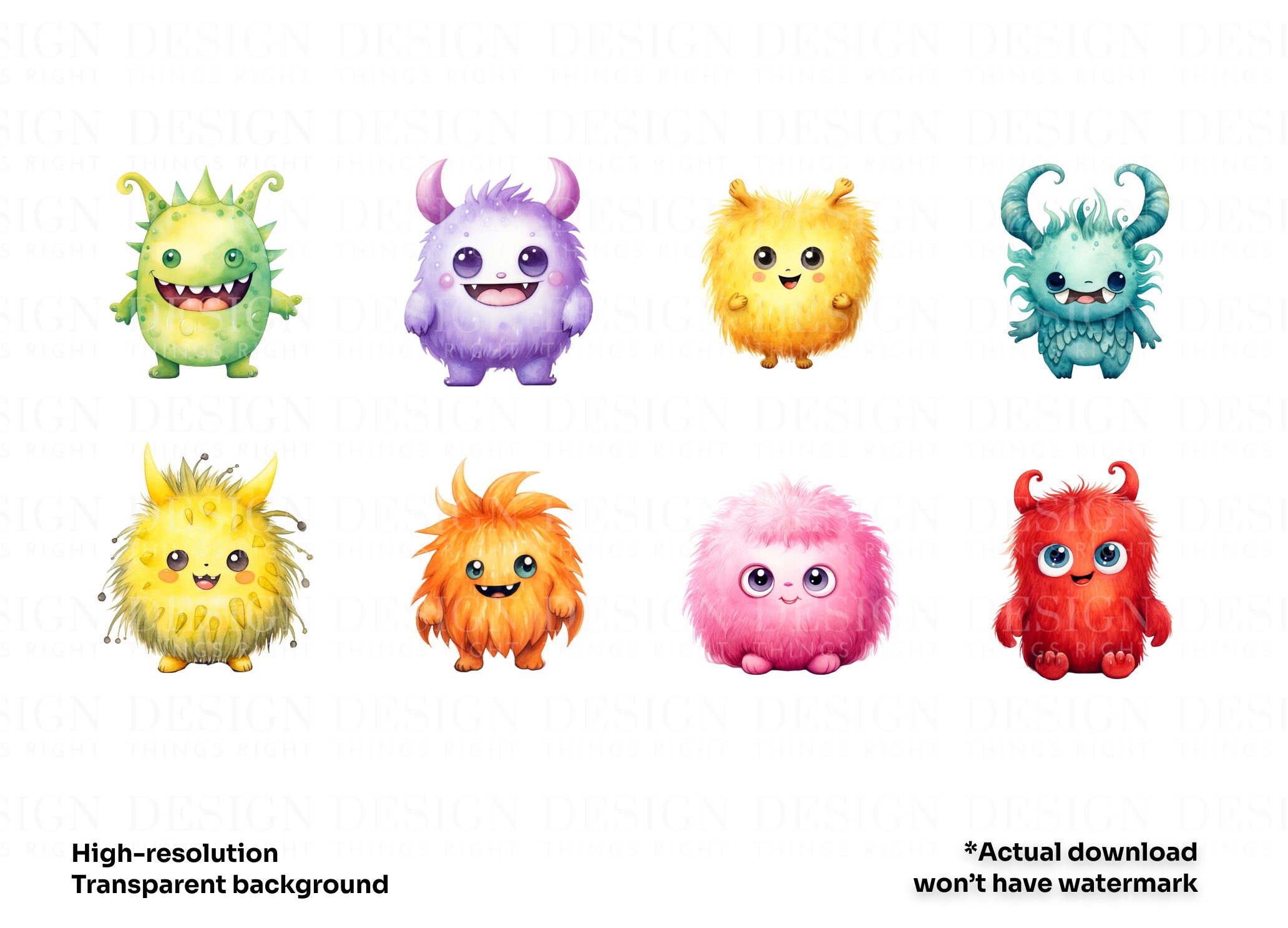 Cute Monster Clipart Stickers Kawaii Digital Stickers Scrapbooking ...