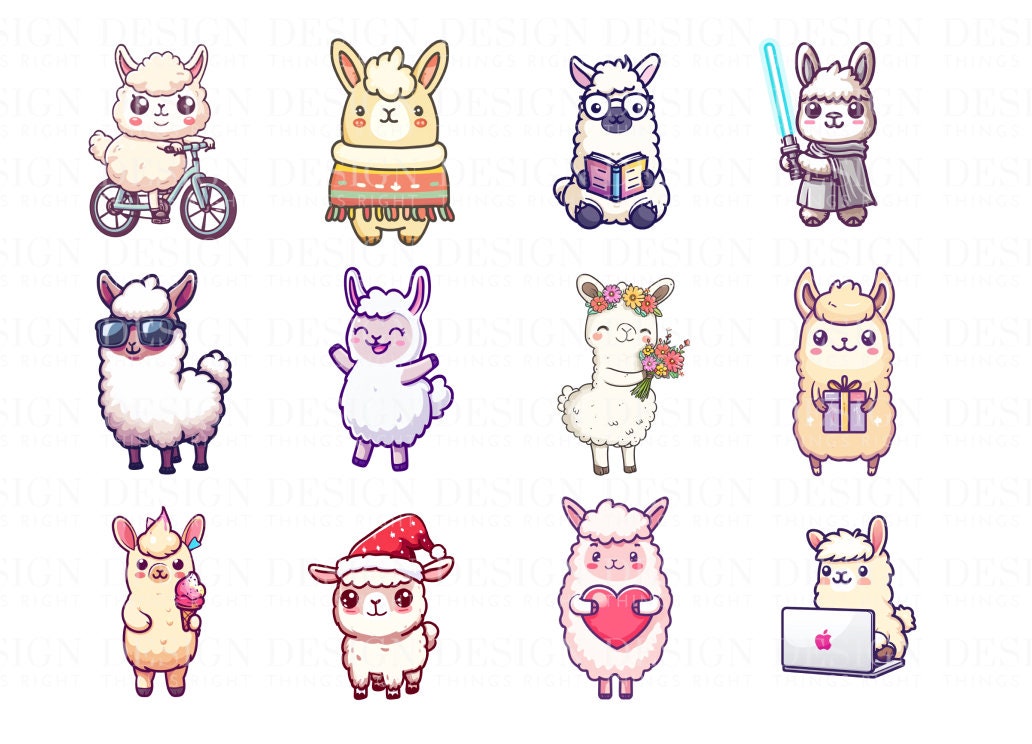 Cute Llama Clipart Stickers | Kawaii Digital Stickers | Scrapbooking ...