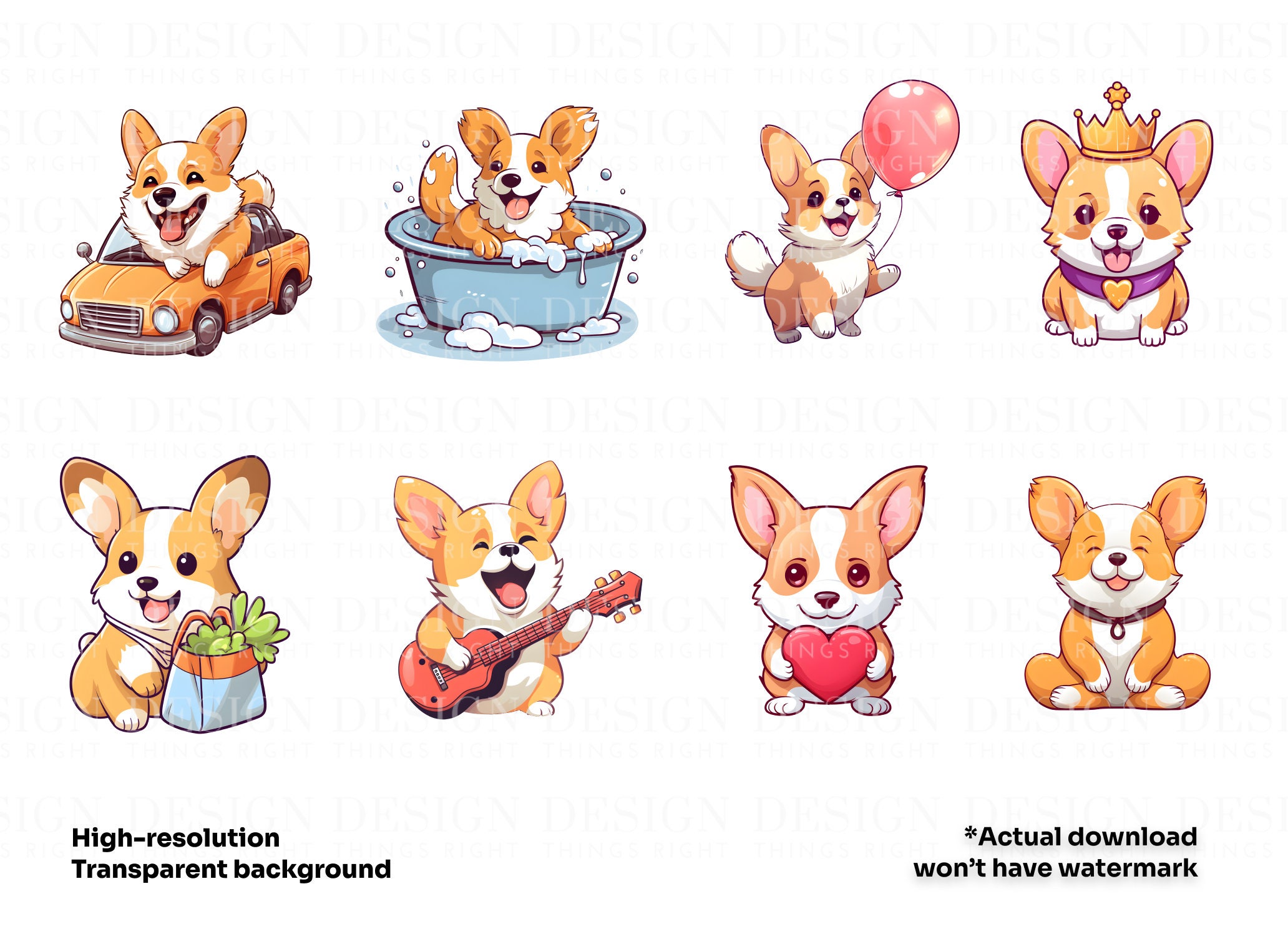 Cute Corgi Clipart Stickers | Kawaii Digital Stickers | Scrapbooking ...