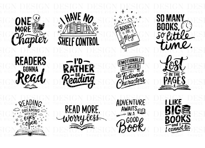 Reading SVG PNG Bundle | 30 Book Lover Quotes | Reading is My ...