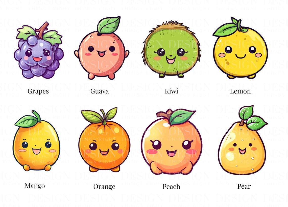 Cute Fruit Clipart Stickers Kawaii Digital Stickers - Etsy