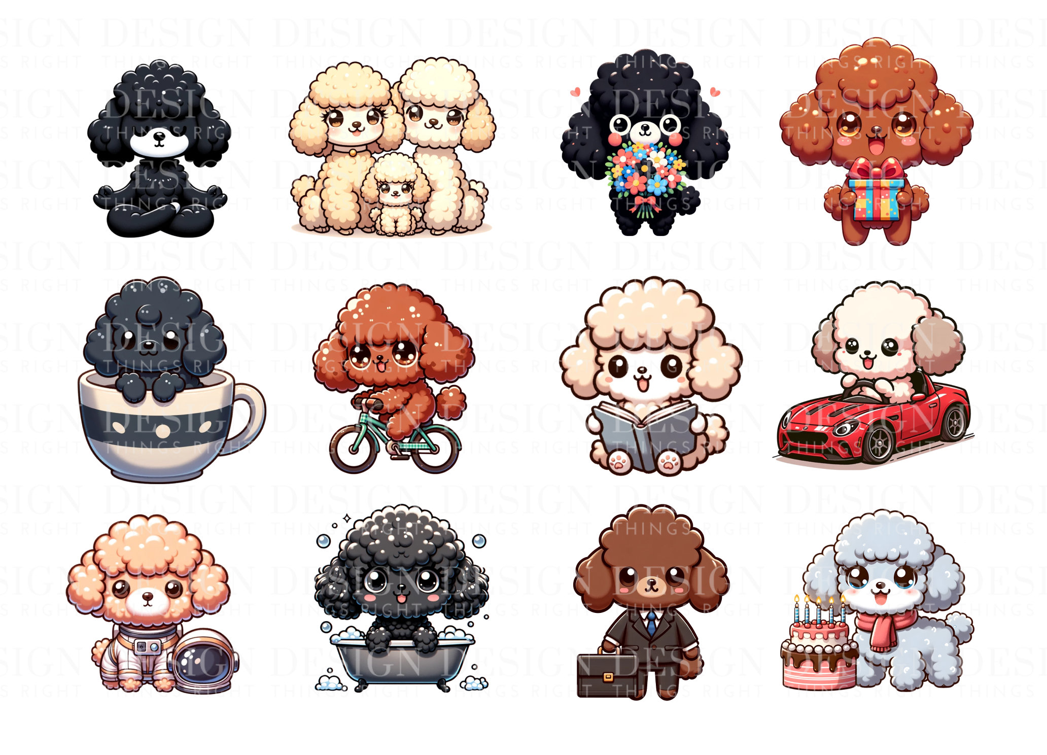 Cute Poodle Clipart Stickers | Kawaii Digital Stickers | Scrapbooking ...