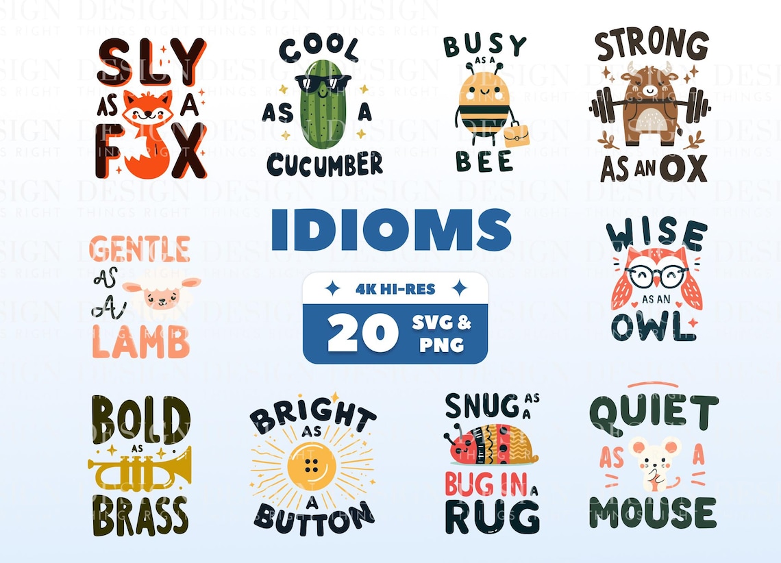 Cute Sayings, Idioms | Digital Download SVG, PNG - Cute Illustrations ...
