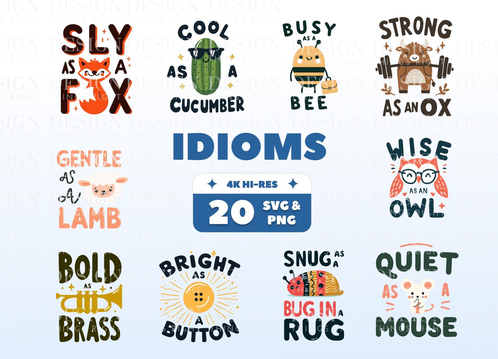 Cute Sayings, Idioms | Digital Download SVG, PNG - Cute Illustrations ...