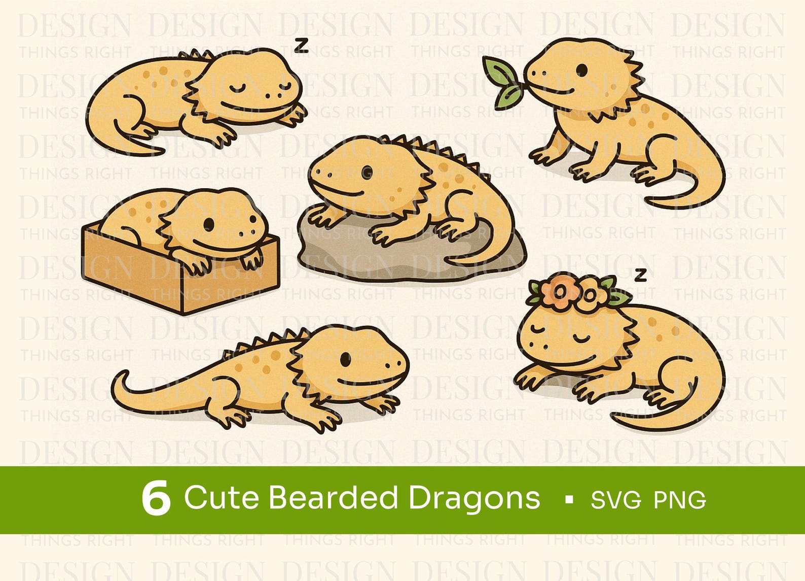Bearded Dragon Clipart Bundle SVG PNG | 6 Cute Hand Drawn Style Beardie ...
