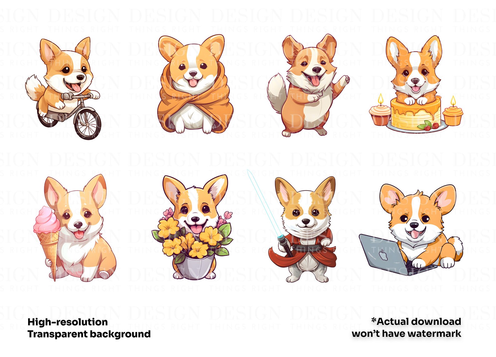 Cute Corgi Clipart Stickers | Kawaii Digital Stickers | Scrapbooking ...