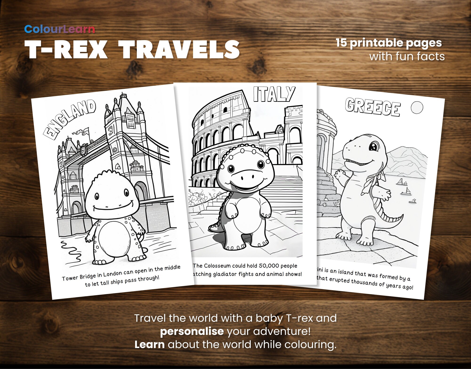 T-rex Travels Dinosaur Colouring Pages 15-page Fun & Unique - Printable ...