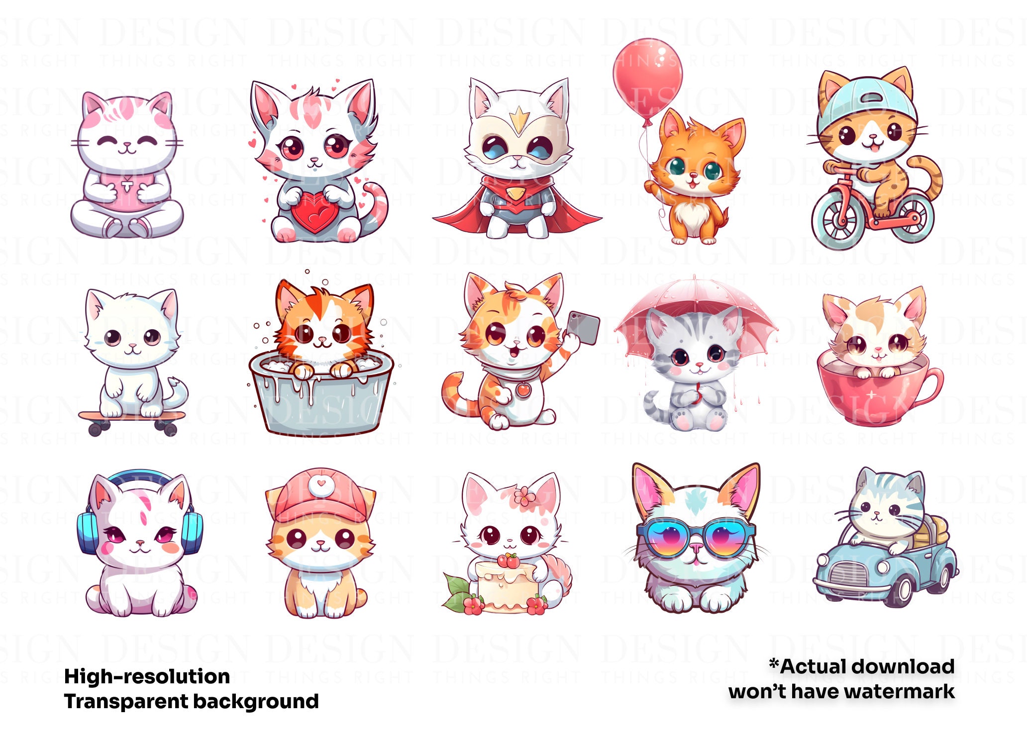 Cute Kitten Clipart Stickers Kawaii Digital Stickers Scrapbooking ...