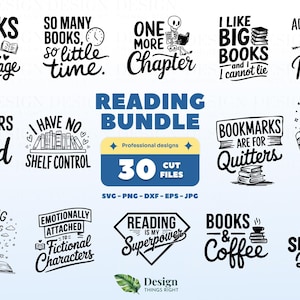 Reading SVG PNG Bundle | 30 Book Lover Quotes | Reading is My ...
