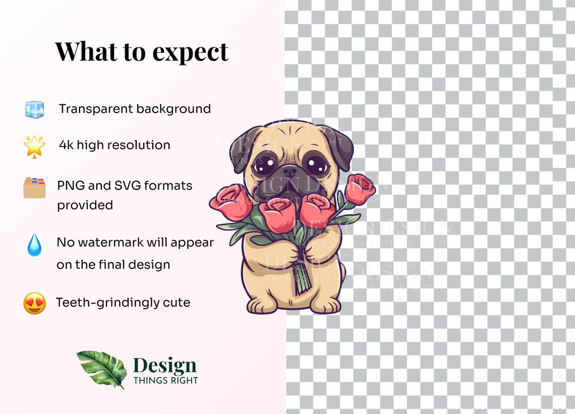 Cute Pug Clipart Stickers | Kawaii Digital Stickers | Scrapbooking ...