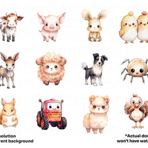 Cute Farm Clipart PNG SVG | Watercolour Farm Animals | Scrapbooking ...