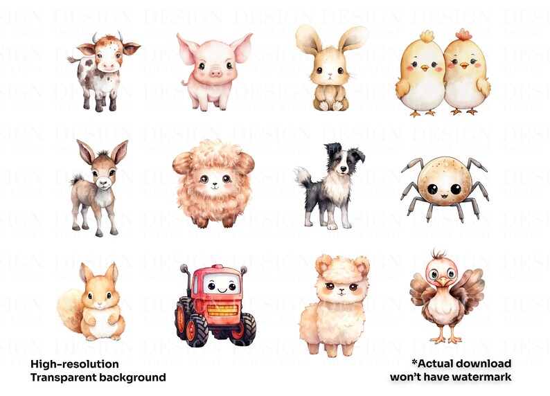 Cute Farm Clipart PNG SVG | Watercolour Farm Animals | Scrapbooking ...