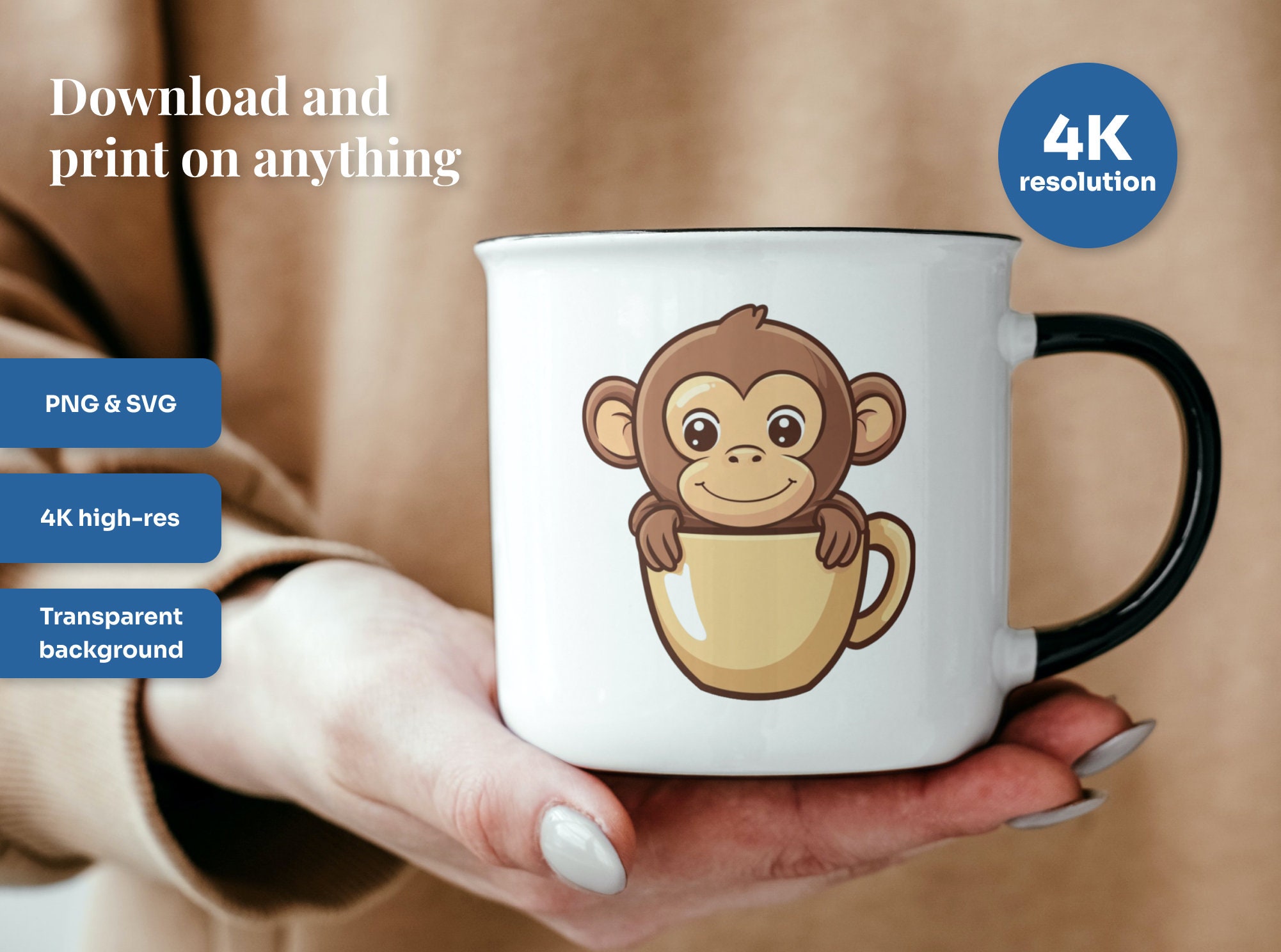 Cute Monkey Clipart Stickers Kawaii Digital Stickers PNG, SVG ...