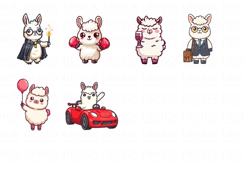 Cute Llama Clipart Stickers | Kawaii Digital Stickers | Scrapbooking ...