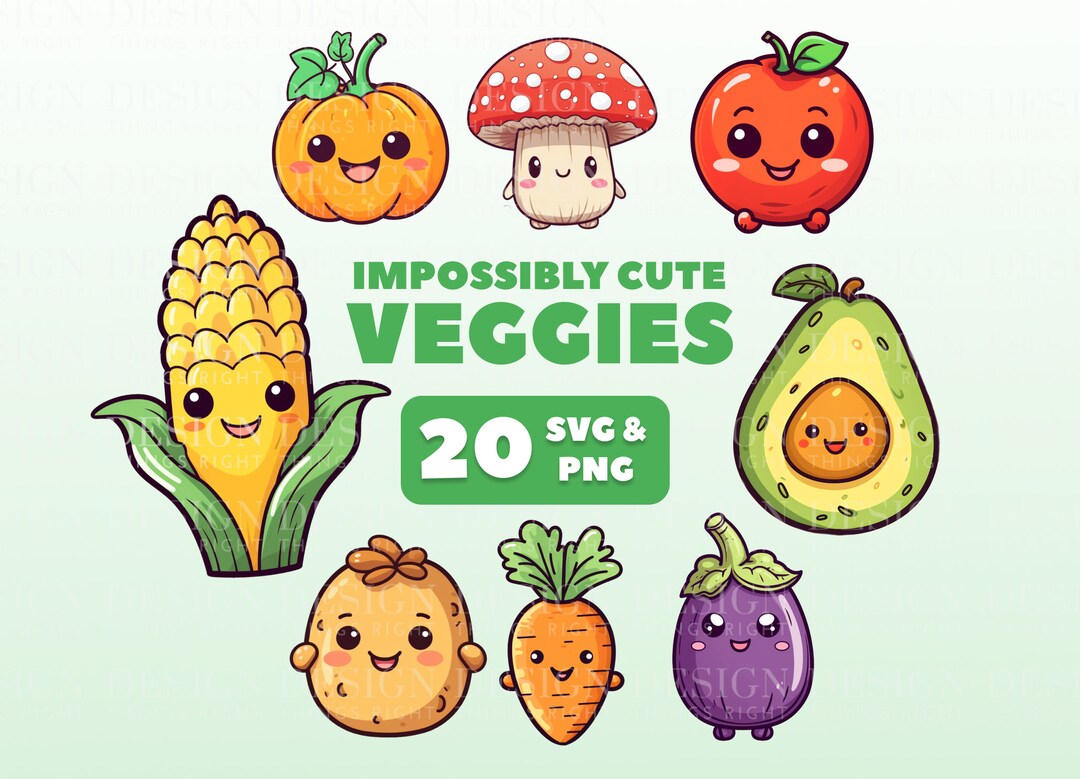 Cute Vegetable Clipart Stickers | Kawaii Digital Stickers ...
