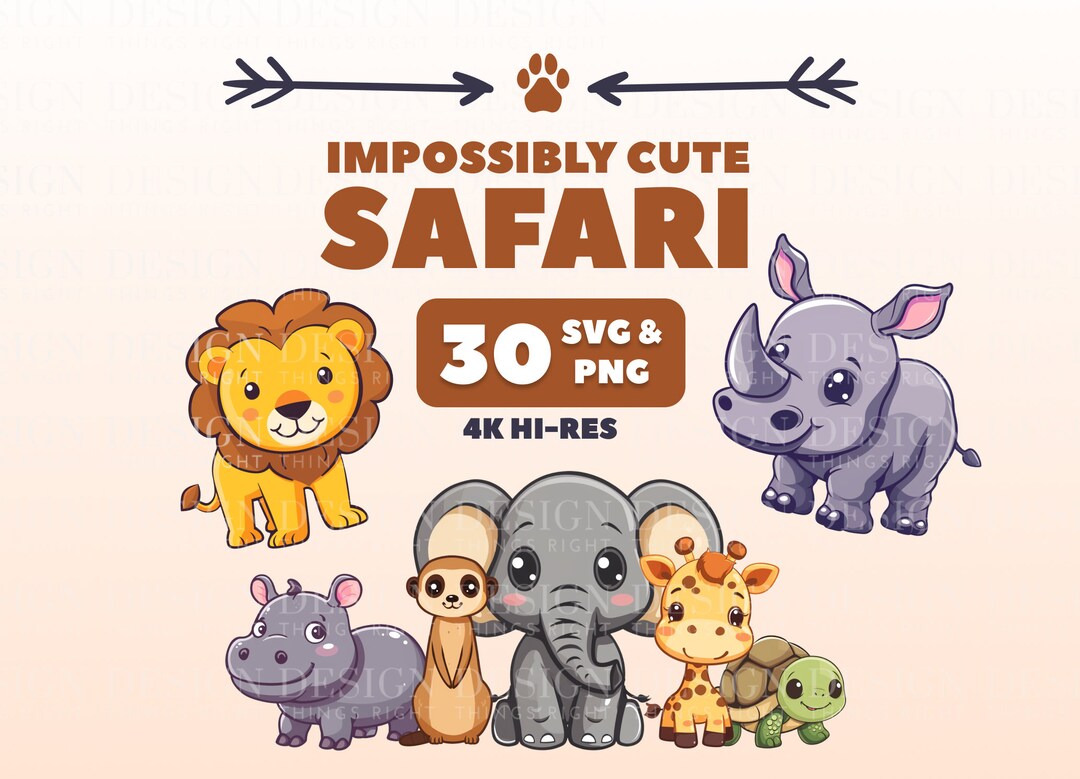 Cute Safari Clipart Stickers | PNG and SVG ~ Kawaii Digital Stickers ...