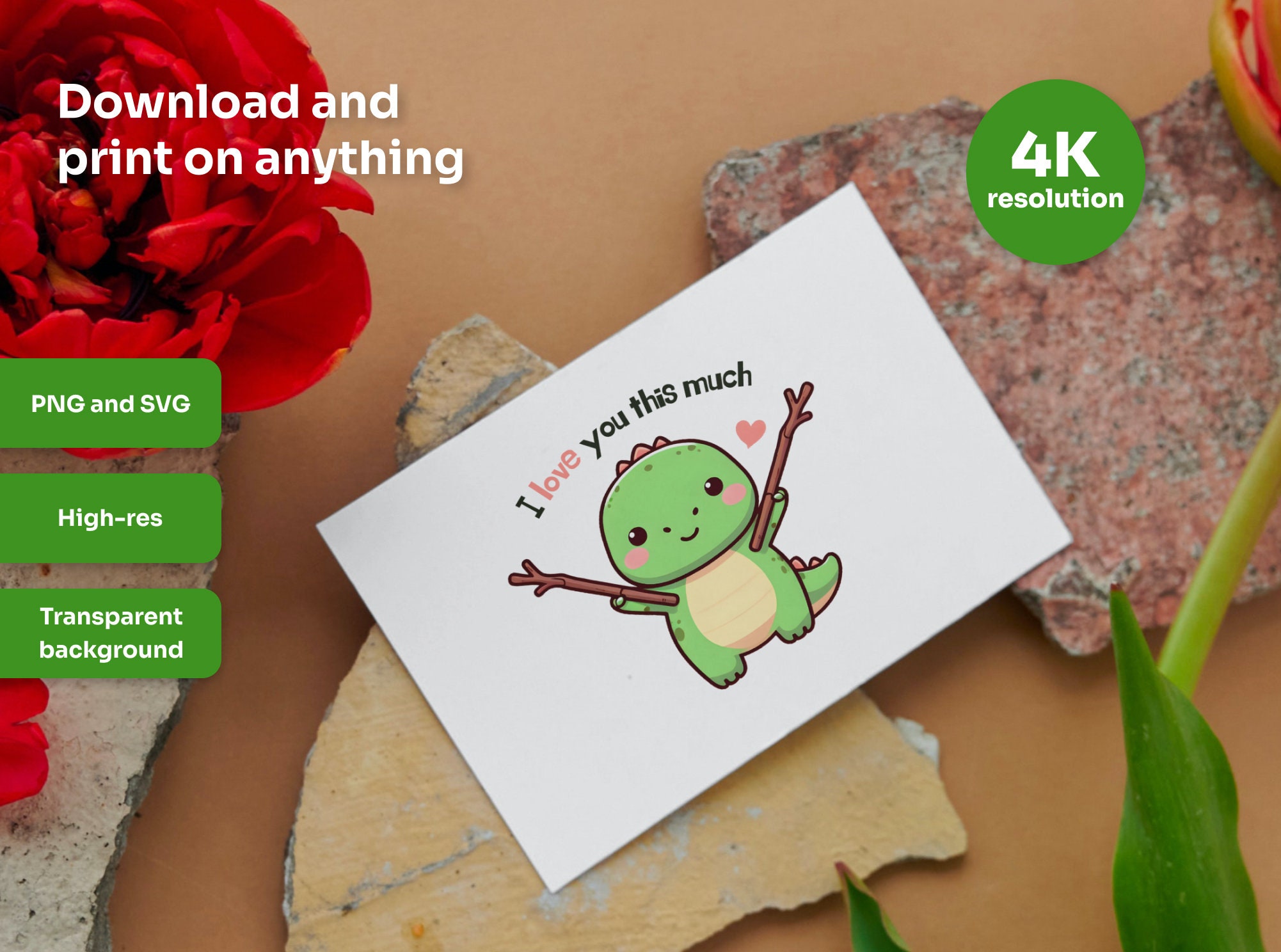 Cute T-rex Valentine's Illustration - 'I Love You This Much ...