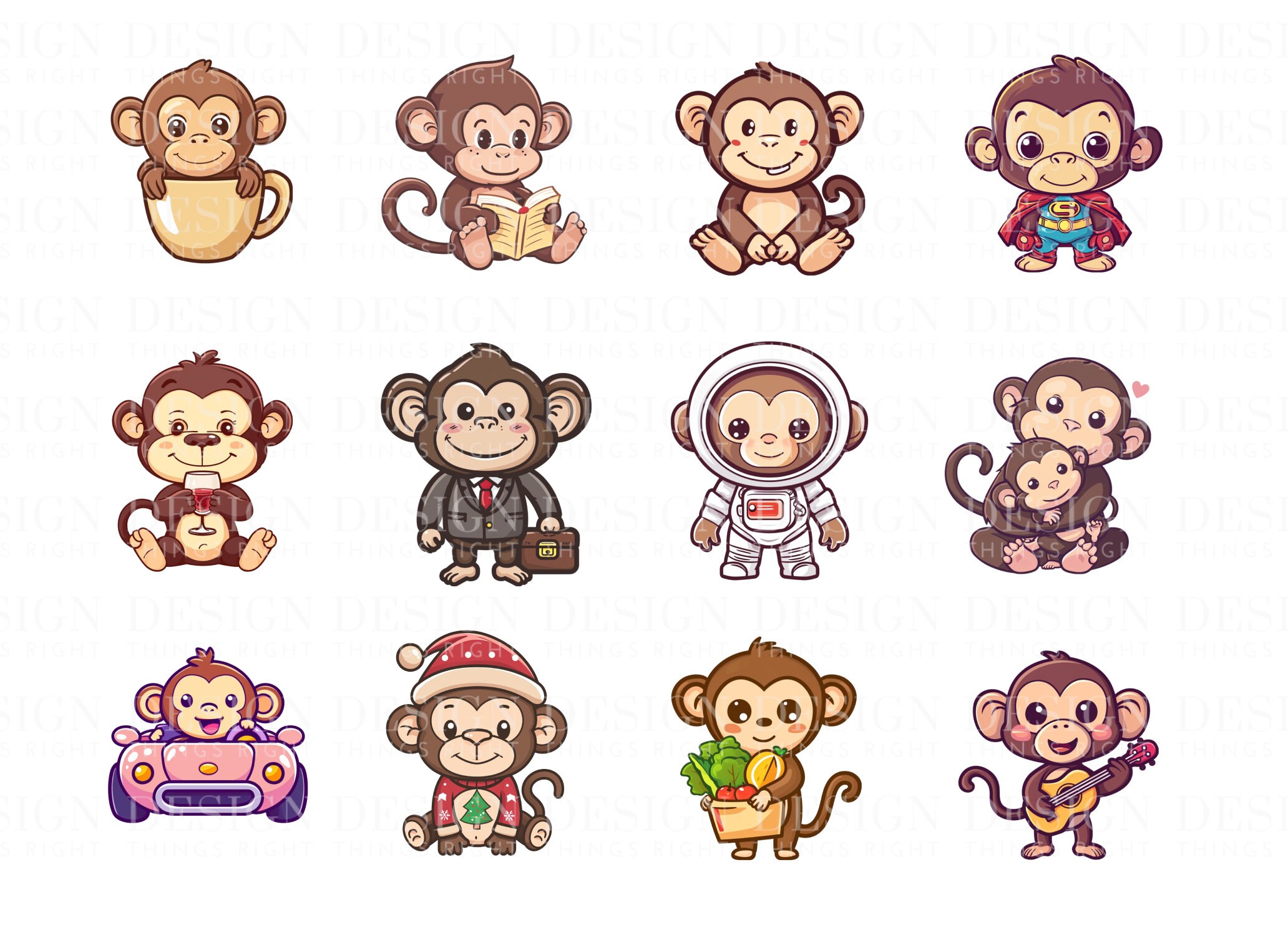 Cute Monkey Clipart Stickers Kawaii Digital Stickers PNG, SVG ...