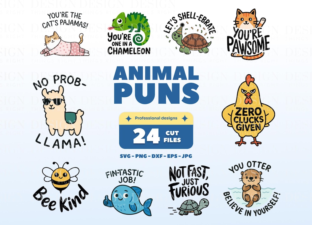 Animal Puns SVG PNG Bundle – Cute Cartoon Animal Quotes for Cricut ...