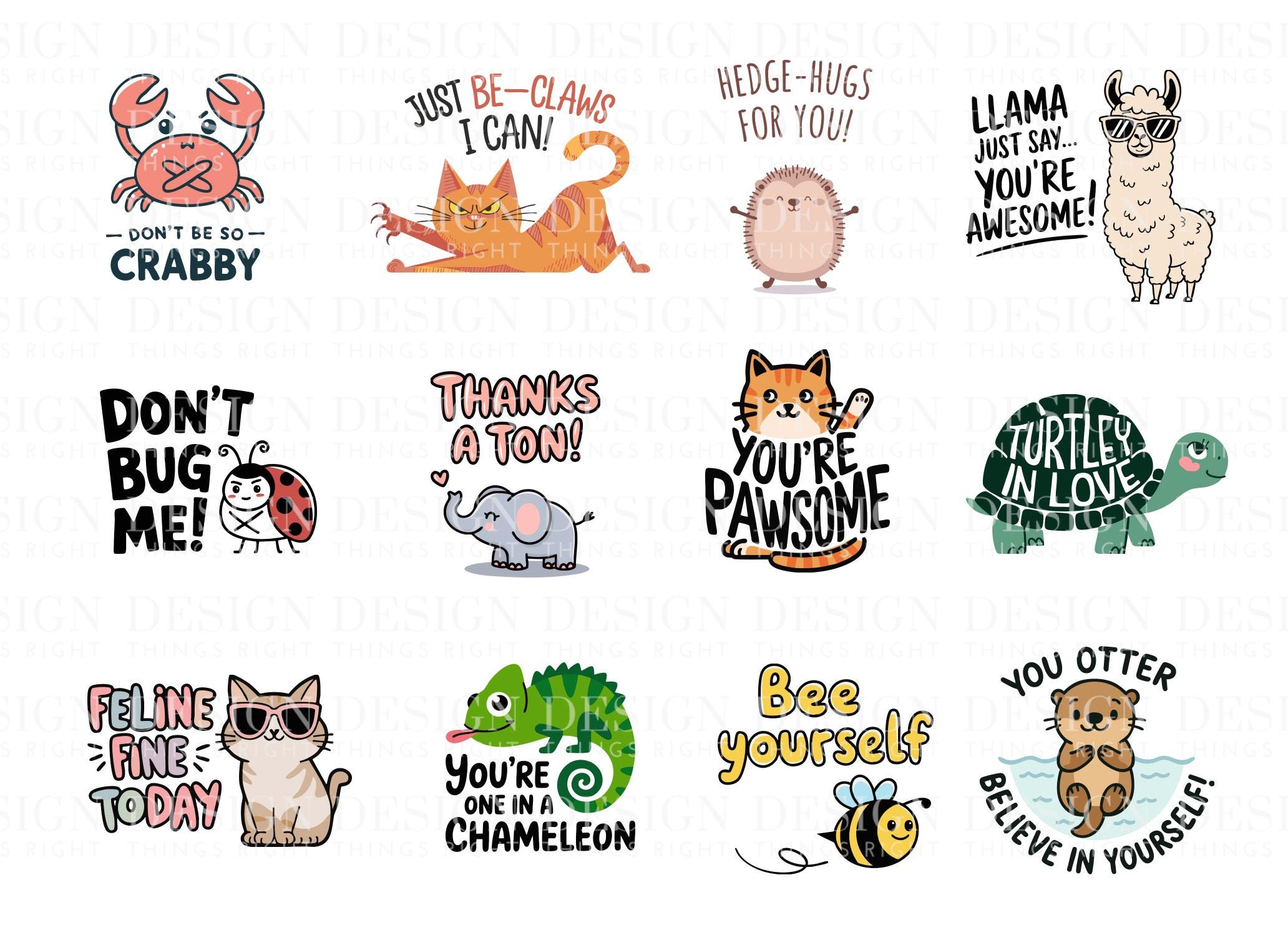 Animal Puns SVG PNG Bundle – Cute Cartoon Animal Quotes for Cricut ...
