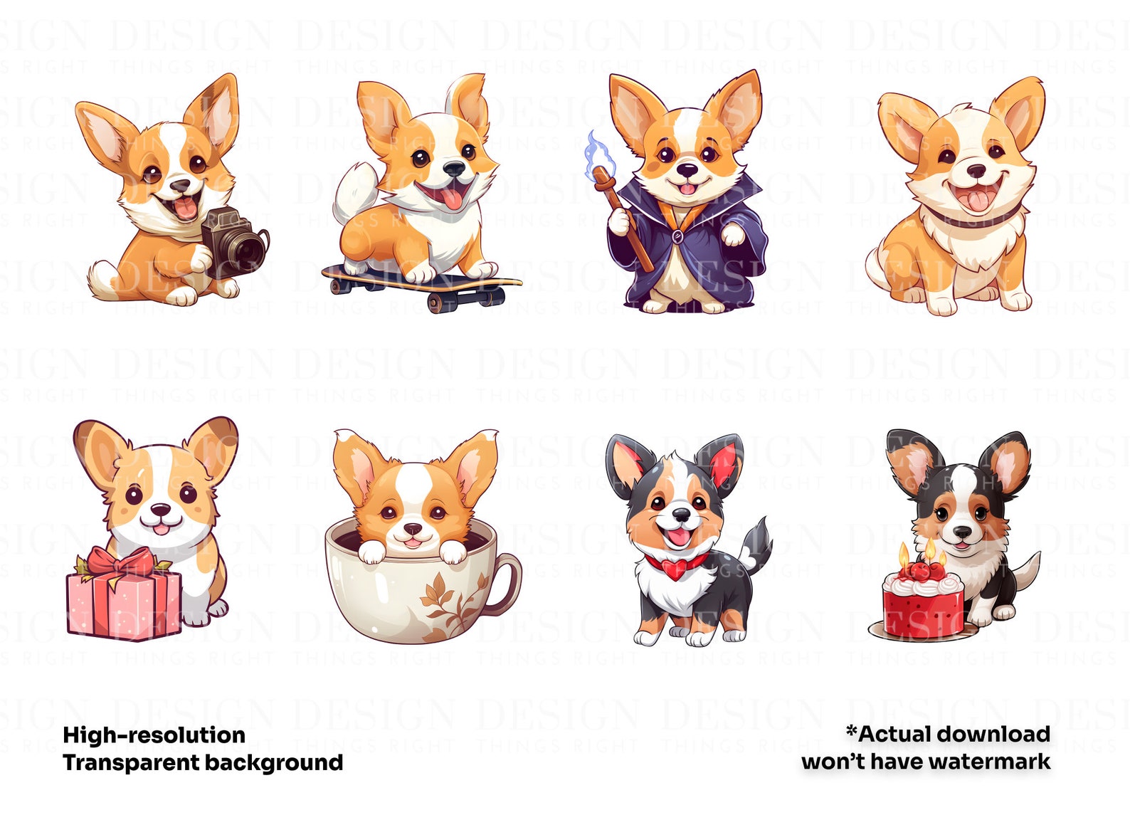 Cute Corgi Clipart Stickers | Kawaii Digital Stickers | Scrapbooking ...