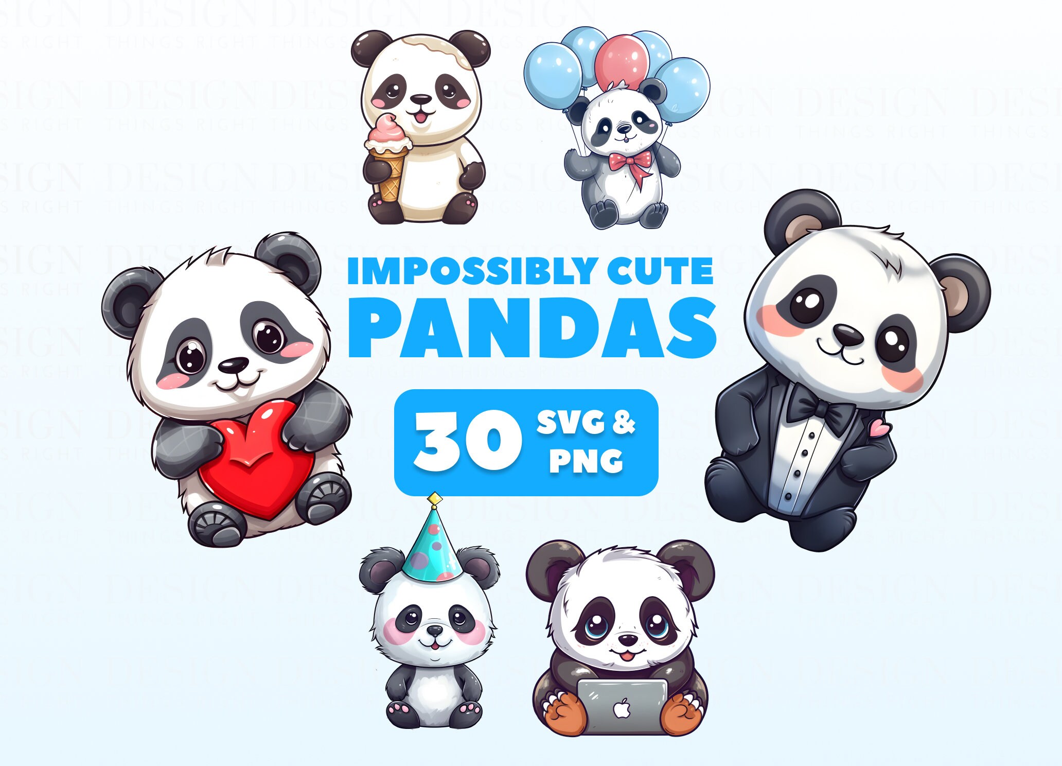 Cute Panda Clipart Stickers Kawaii Digital Stickers Scrapbooking ...