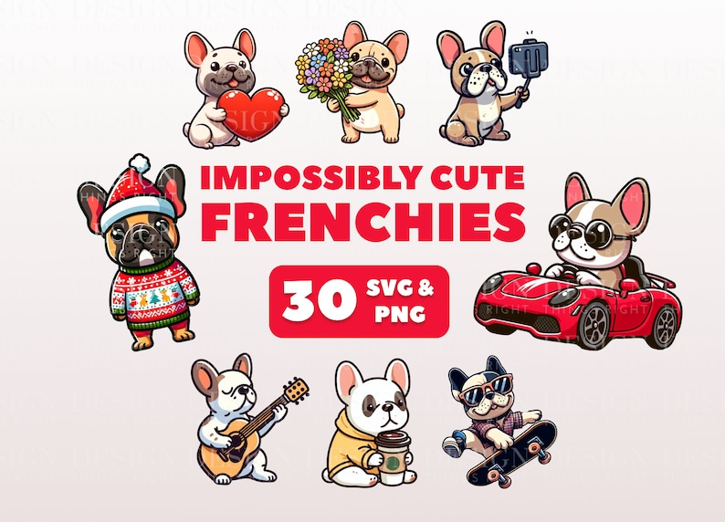Cute French Bulldog Clipart Stickers | Kawaii Digital Stickers ...