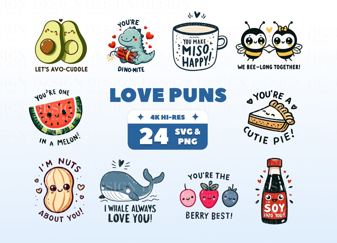Love Puns Digital Download SVG, PNG Cute Food and Animal Pun ...