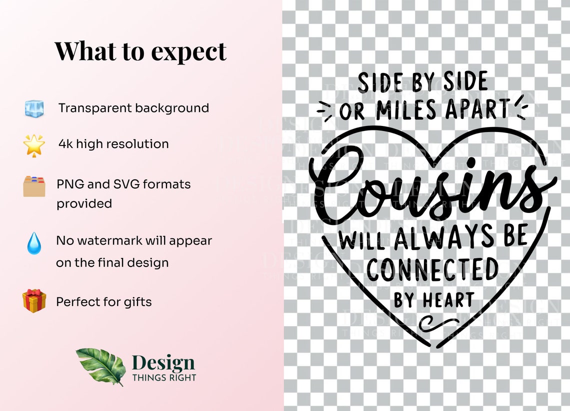 Cousins Connected by Heart PNG SVG | Quote Design | Side by Side or ...