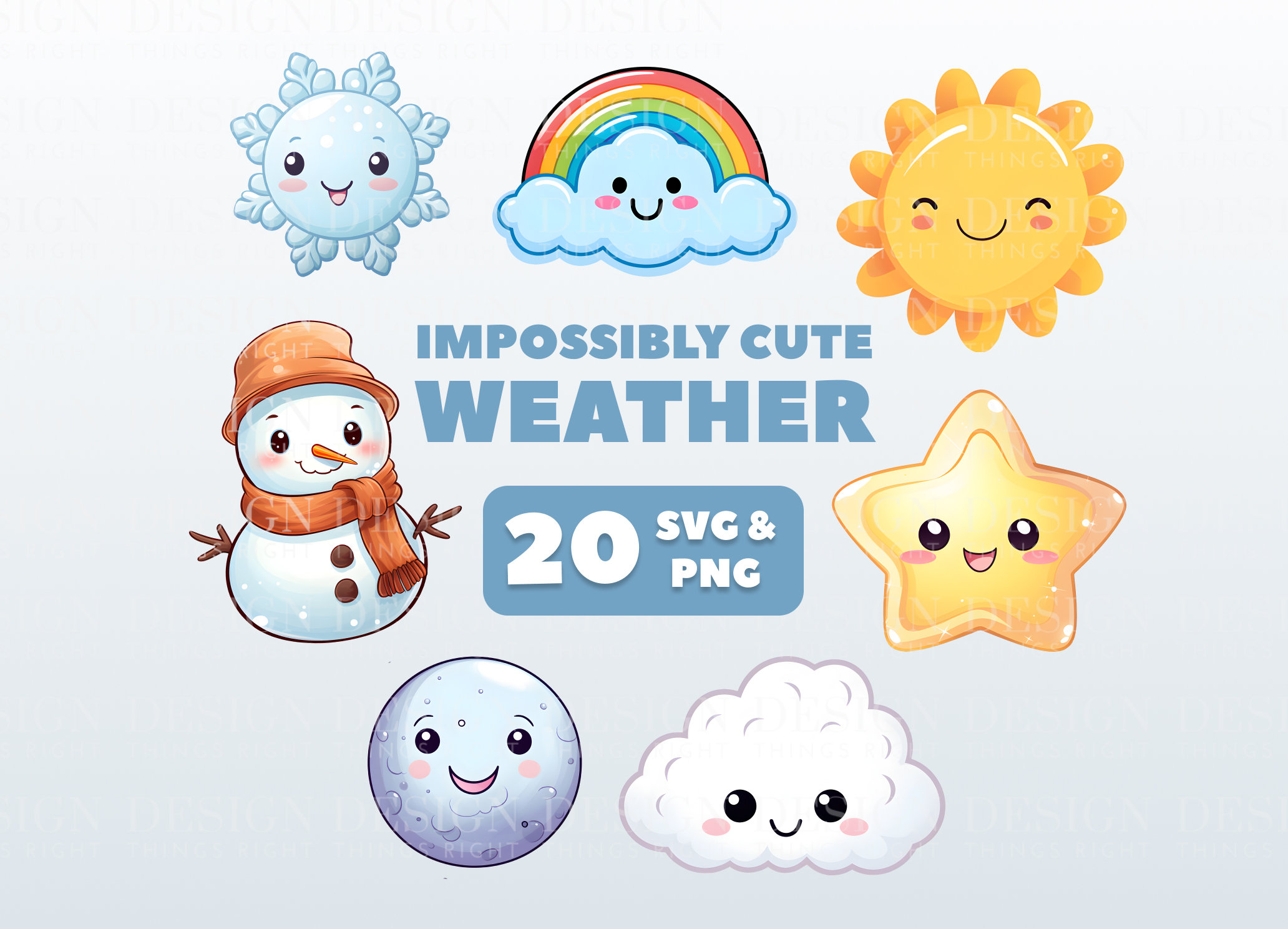 Cute Weather Clipart Stickers | Kawaii Digital Stickers | Scrapbooking ...