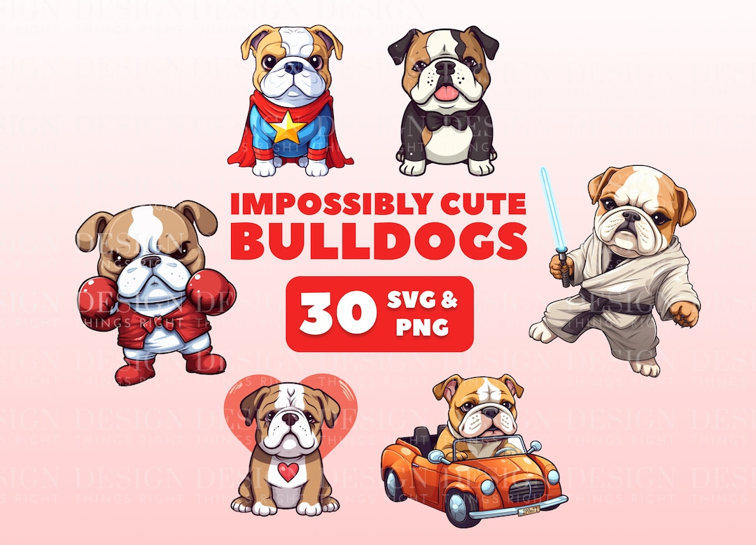 Cute Bulldog Clipart Stickers | Kawaii Digital Stickers | Scrapbooking ...
