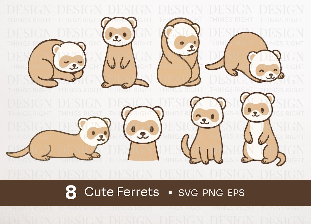 Cute Ferrets Clipart SVG PNG | Hand-drawn Style Ferret | Cartoon Ferret ...