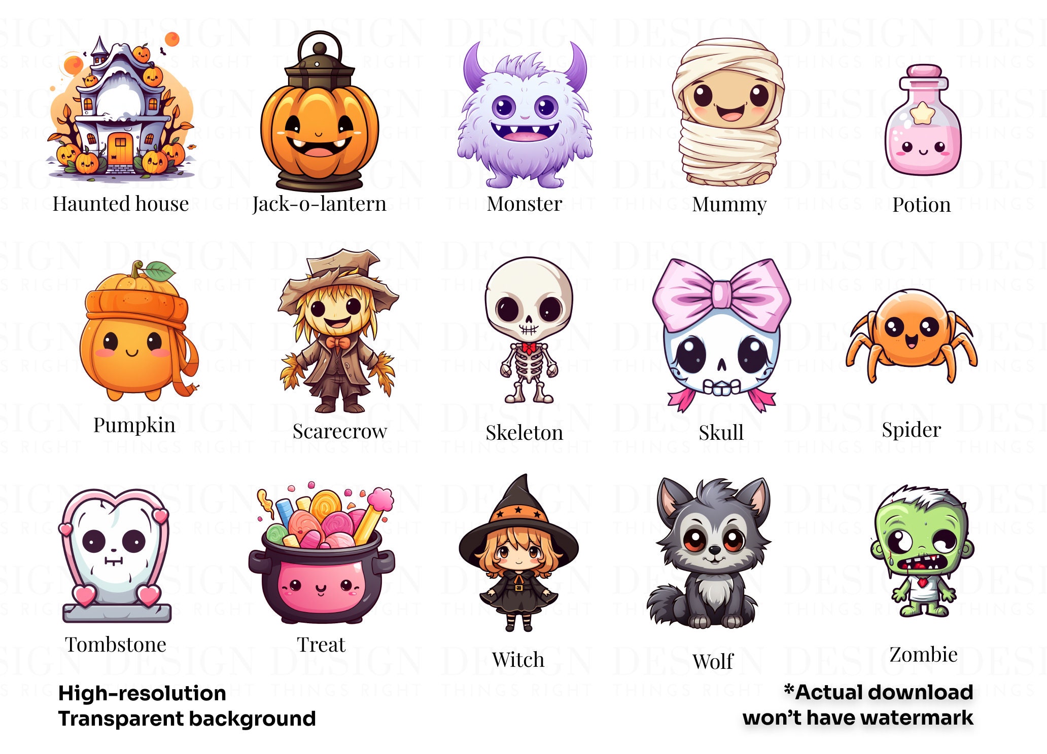 Cute Halloween Clipart Stickers | Kawaii Digital Stickers ...