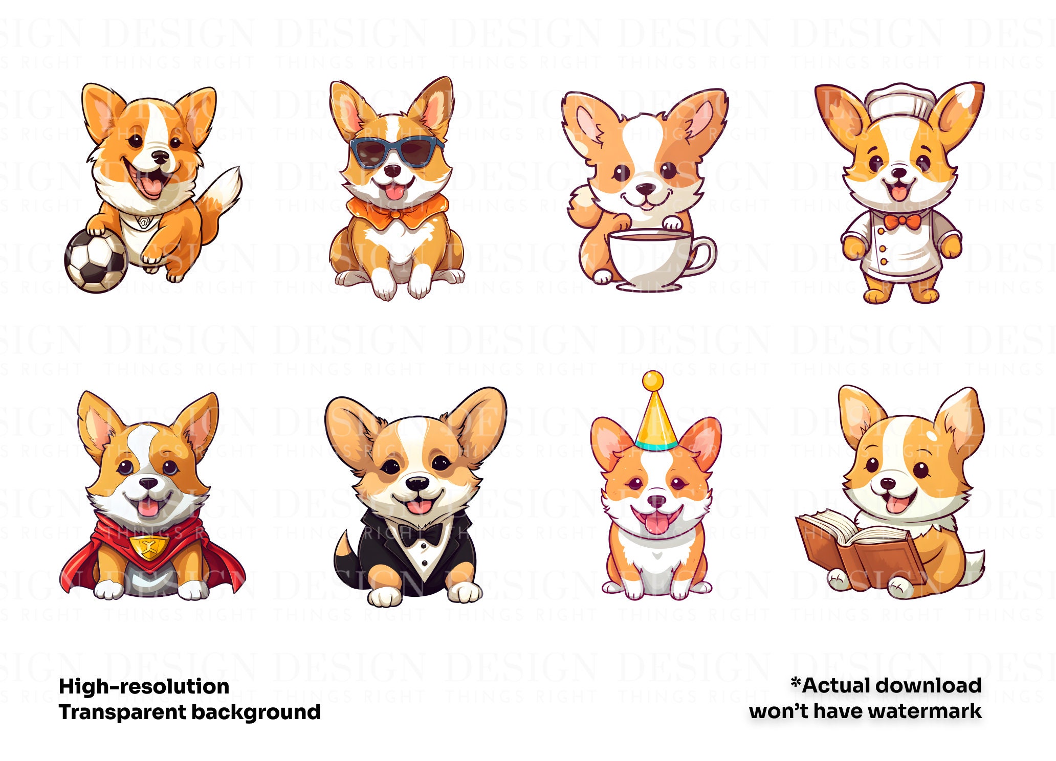Cute Corgi Clipart Stickers | Kawaii Digital Stickers | Scrapbooking ...